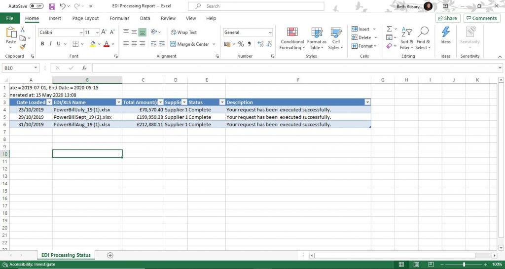 EDI processing report - Home