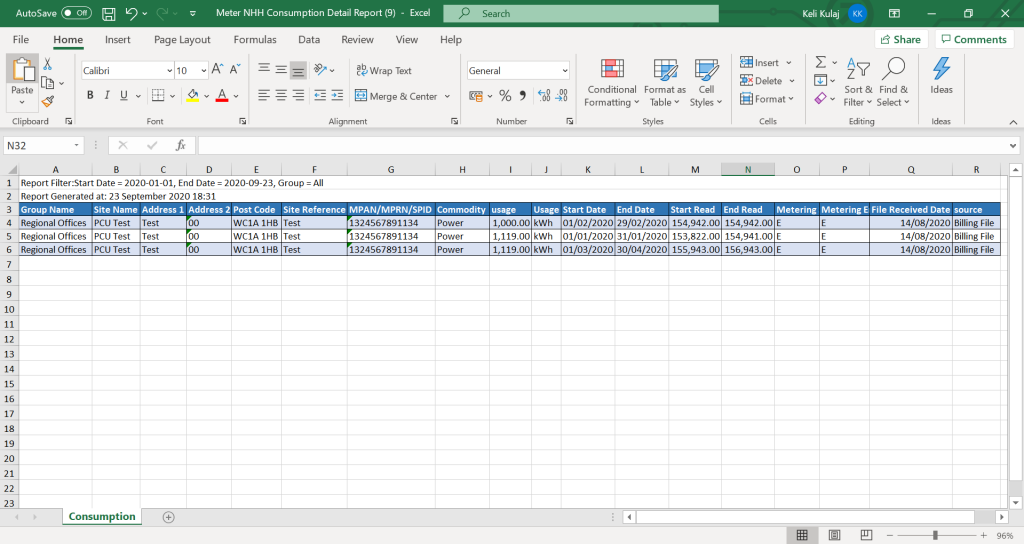 Meter NHH Consumption Report - Home